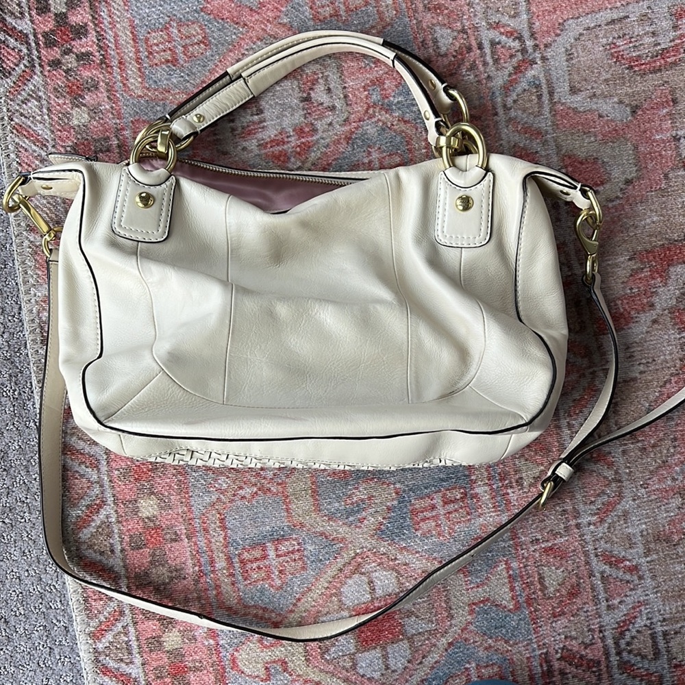 Coach Kristin Ivory White Woven Leather Satchel Bag - Gem